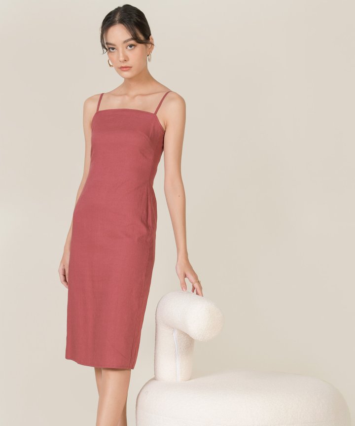 McKenna Linen Column Midi Dress in Singapore - Caramel